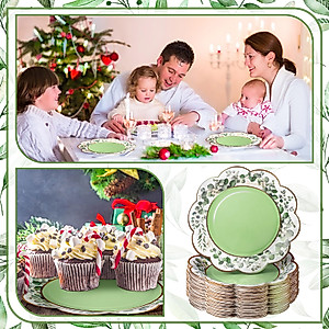 Suttmin Sage Green Paper Plates Sage Green Party Decorations Eucalyptus Disposable Dinner Plates 9 inch Greenery Floral Leaf for Bridal Shower Wedding Birthday(50 Pcs)