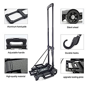 Folding Hand Truck Iron Tube Pull Rod Folding Cart Foldable Trolley with Wheels Utility Lightweight Expandable Large Chassis Foldable into Backpack,Portable Luggage Cart for Airport Travel