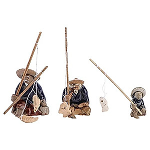 Yardwe 3pcs Miniature Garden Ornament Ceramic Fisherman Fishing Figures Figurines Fairy Garden Statues Small Character Sculptures Decor for DIY Sandbox Zen Garden Terrarium Decor