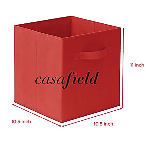 Casafield Set of 12 Collapsible Fabric Cube Storage Bins, Red - 11" Foldable Cloth Baskets for Shelves, Cubby Organizers & More