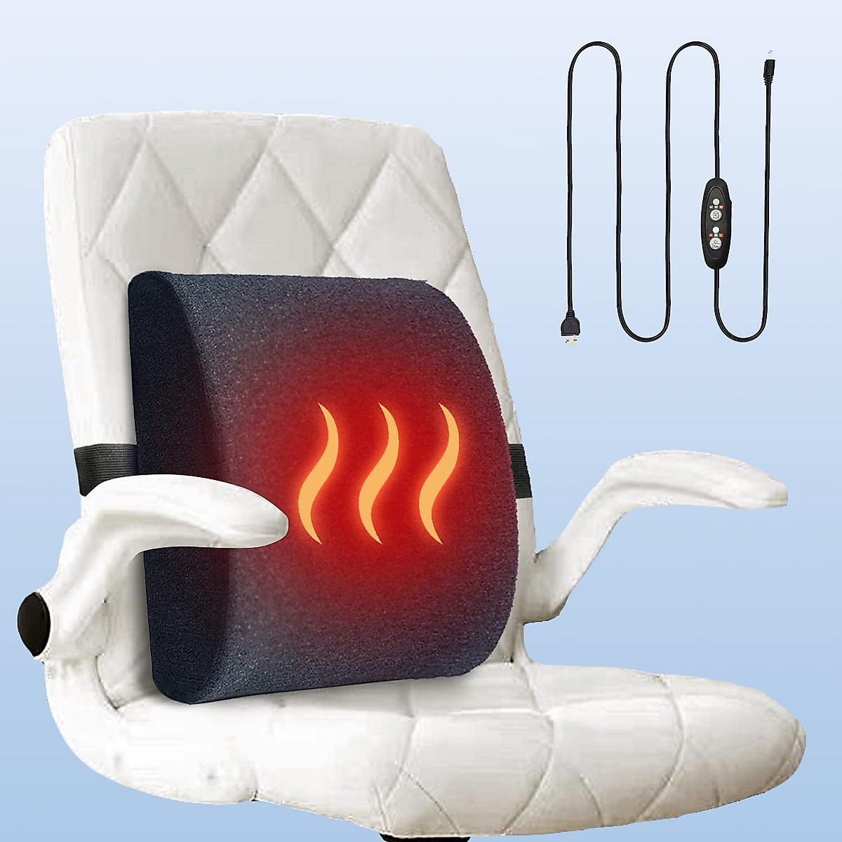 NEWMEIL Heated Lumbar Support Pillow for Chair, Heated Lumbar Pad for Back Pain Relief, Heating Pad for Car, Office Chair with Time Setting and Different Heating Level