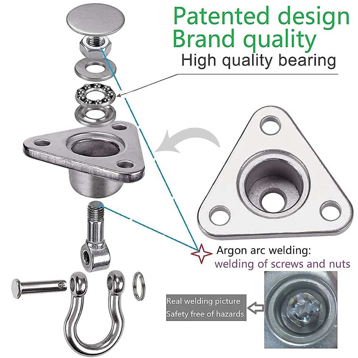 9M 2 Sets of Bearing Smooth Rotary Stainless Steel Hanger, Heavy Duty 180°+360° Rotary Swing Swing Hook, 1500 lb Capacity Wooden Concrete Playground Yoga Hammock Chair Rope Punch Bag Porch Swing Set