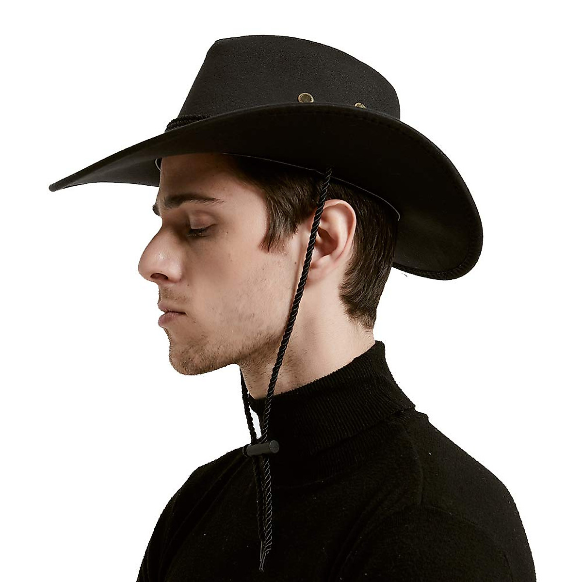 Sandy Ting Men's Outback Faux Felt Wide Brim Western Cowboy Hat (Black)