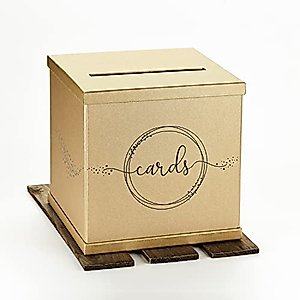 Hayley Cherie - Gold Gift Card Box with Black Foil Design- Textured Finish - Large Size 10" x 10" - For Wedding Receptions, Baby & Bridal Showers, Graduations, Birthdays, 21st Parties, Money