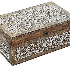 Deco 79 Mango Wood Floral Box with Hinged Lid, Set of 3 8", 10", 12"W, Brown