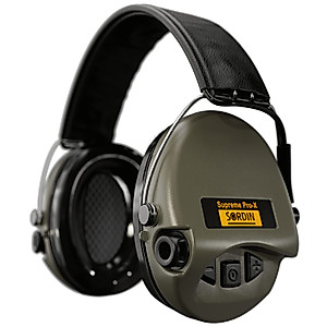 Sordin Supreme Pro-X Ear Defenders for Hunting & Shooting - Active & Electronic - Leather Band & Gel Kits - Green Ear Muffs