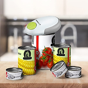 Electric Can Opener, Automatic Can Openers Electric Smooth Edge, Portable Safe and Easy to Operate Can Opener Electric for Seniors White
