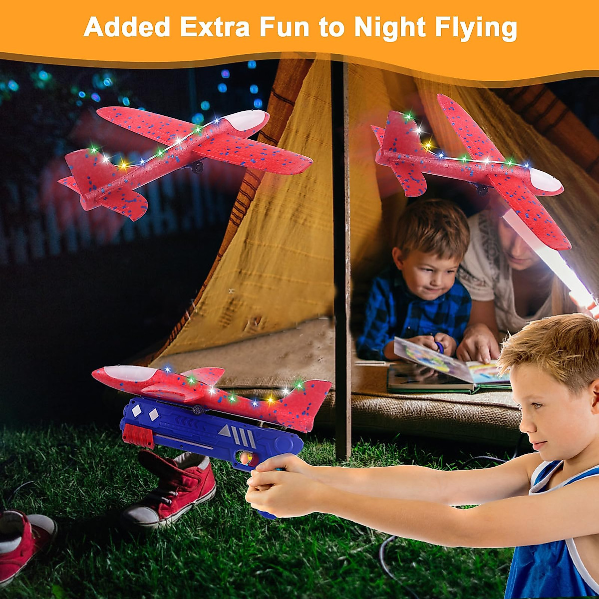 Gelaer 3 Pack Airplane Launcher Toy, 12.6" Foam Airplane Led Plane, 2 Flight Mode Catapult Plane Toys, DIY Sticker, Outdoor Flying Toys Birthday Gifts for Kids Boys Girls 4 5 6 7 8 9 10 11 12 Year Old