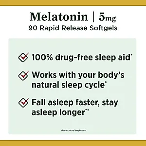 Nature's Bounty Melatonin, 100% Drug Free Sleep Aid, Dietary Supplement, Unflavored 90 Count