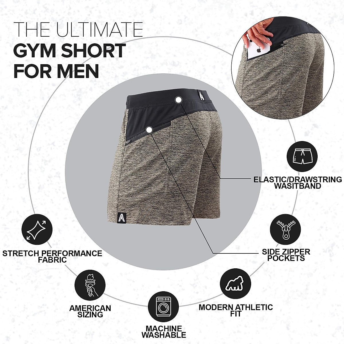 Anthem Athletics Hyperflex 5 Inch Men's Workout Shorts - Zipper Pocket Short for Running, Athletic & Gym Training - Iron Army G2 - X-Large