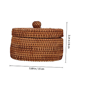 CAXUSD Box Rattan Storage Box Storage Box with Lid Makeup Organizer Case Round Storage Basket Lidded Basket for Storage Woven Storage Bowls Onion Basket Woven Storage Case Rattan Box Tray