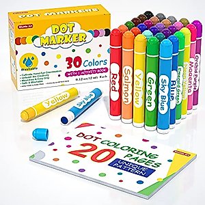 Shuttle Art Dot Markers, 30 Colors Washable Dot Markers for Toddlers with Free Activity Book, Bingo Daubers Supplies for Kids Preschool Children, Non Toxic Water-Based Dot Art Markers