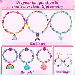 Cludoo 773Pcs Mermaid Charm DIY Beads for Jewelry Making, Unicorn DIY Bracelet Making Bead Kit for Kids Girls with Pearl Starfish Shell, Ocean Pearl Beads with Mermaid for Bracelet Necklace Making