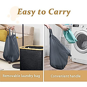 Black Laundry Basket with Wheels - 79L Laundry Hamper with Removable Laundry Bag, Foldable Easy Carry Handles Dirty Clothes Hamper for Laundry Room, Bedroom, Toys Storage Organizer