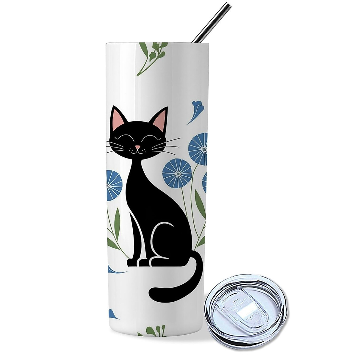 Medpol Cute black cat tumbler with lid and straw 20 oz insulated tumbler cups Cute black cat insulated travel coffee mugs for women cute sippy cups stainless insulated travel cups
