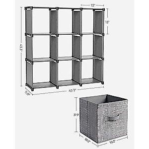 SONGMICS 9-Cube Storage Shelf and 6 Cube Bins Bundle, Open Bookshelf and Fabric Storage Boxes, Foldable Bins, Black and Gray UROB26LG and ULSN45BK