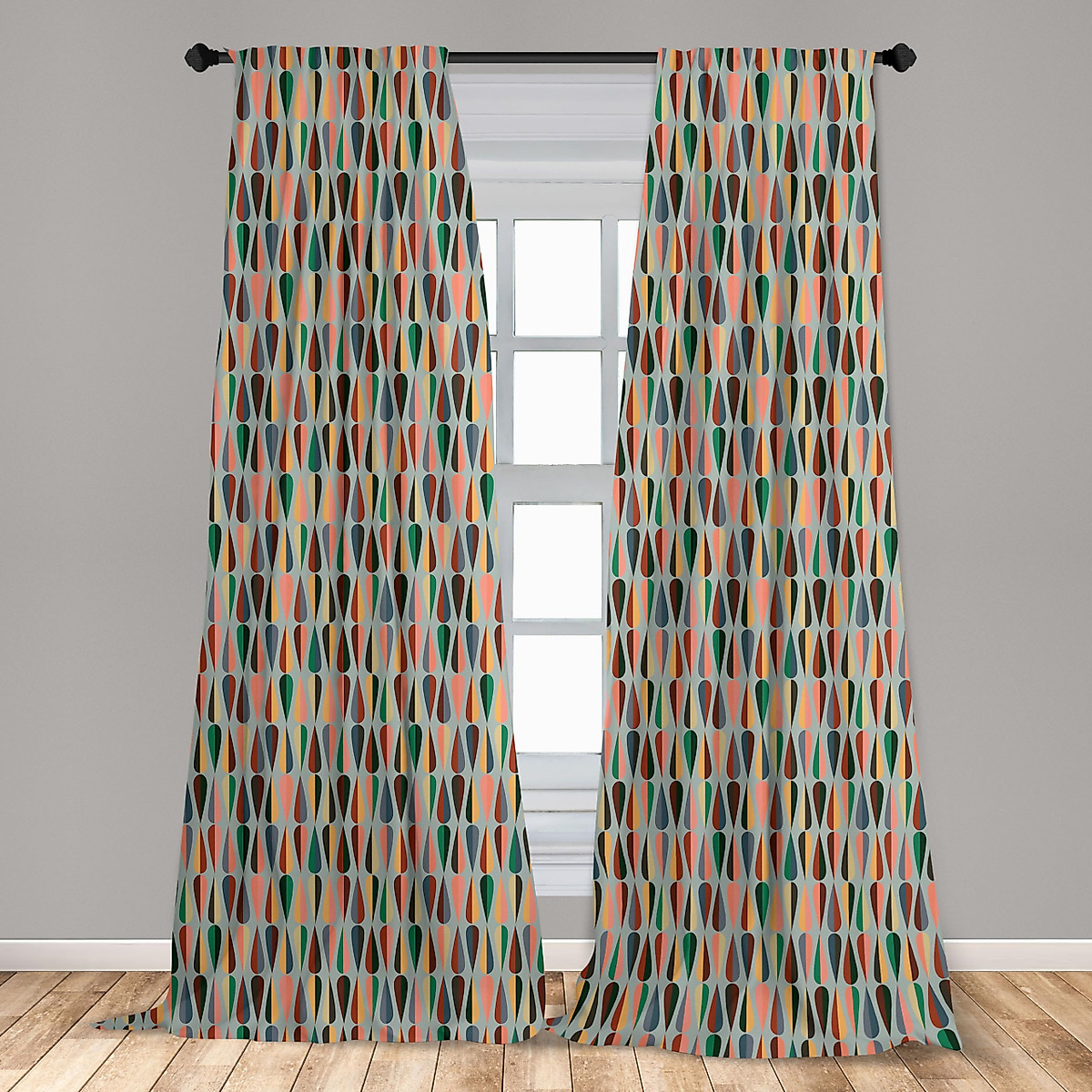 Ambesonne Mid Century Window Curtains, Simple 2 Colored Drop Shapes Abstract Symmetrical Grid Greyscale Background, Lightweight Decor 2-Panel Set with Rod Pocket, Pair of - 28" x 84", Teal Pink