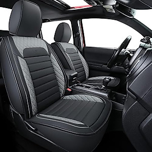 LUCKYMAN Club S08-QE Tacoma Seat Covers, Fit for 2005-2023 Tacoma Crew Cab SR SR5 TRD Sport TRD Off-Road PreRunner with Water Proof Faux Leather(Front Pair, Black&Gray 2 pcs)