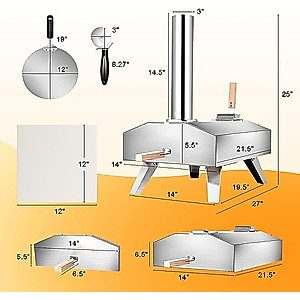 Kukoofyer 12" Outdoor Pizza Oven Kit, Red Portable Propane Gas Grill with 2-Burner