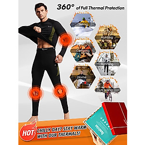 romision Thermal Underwear for Men- Fleece Lined Long Johns Winter Hunting Gear Base Layer Top & Bottom Set for Cold Weather A-Black