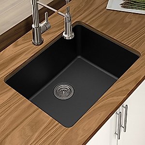 Winpro New Black Granite Quartz 25" x 18-1/2" x 9-1/2" Single Bowl Undermount Sink
