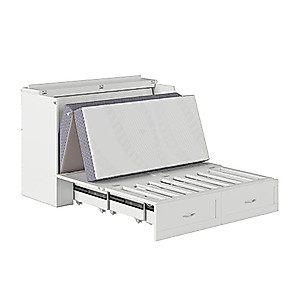 AFI, Hamilton Murphy Bed Chest with 6 inch Memory Foam Folding Mattress, Built-in Charging Station and Storage Drawer, Full, White