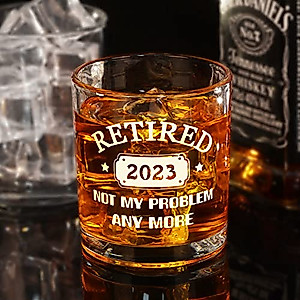 DAZLUTE Retirement Gifts for Men, Retired 2023 Not My Problem Anymore Whiskey Glass, Funny Retired Gifts for Boss Coworker Husband Teacher Friends Dad Grandpa, 10 Oz Old Fashioned Glass