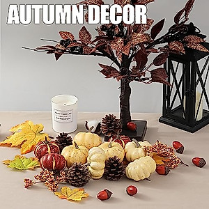 Artgar Pumpkin Decor Set, 23 PCS Fall Harvest Decorations Including Mini Pumpkins, Acorns, Pinecones, Berries, Maple Leaves for Home Table Wedding DIY Autumn Halloween Thanksgiving Decor