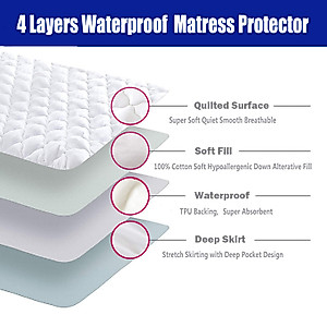 Ricka Waterproof Quilted Fitted Mattress Pad Fleece Mattress Cover Protector Mattress Topper Stretches up to 12 Inches Deep Coffee 46"x78" Inch