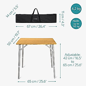 Navaris Portable Folding Bamboo Table - Woden Height Adjustable, Camping Table for Outdoors, Picnics with Telescopic Aluminum Legs