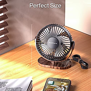 SmartDevil USB Small Desk Fan, 3 Speeds Portable Desktop Table Fan, 90° Adjustment Personal Mini Fan, Quiet Operation, for Home Office Car Outdoor Travel (Black Wood Grain)