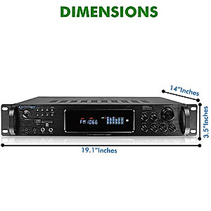 Bluetooth Home Stereo Amplifier, Digital Hybrid Multi Channel, 1500 Watt, Preamp, Tuner with USB and SD Inputs, 2 Mic Inputs, AM/FM digital tuner, Wireless Remote, Bass & Treble Controls