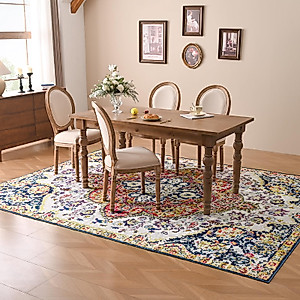 VK·LIVING Washable Rug 6'x 9' Machine Washable Area Rugs for Living Room Area Rugs with Non Slip Rug for Bedroom Colorful Boho Rug Carpet Woven Rug Dining Office Machine Washable Rug (Multi-Color)