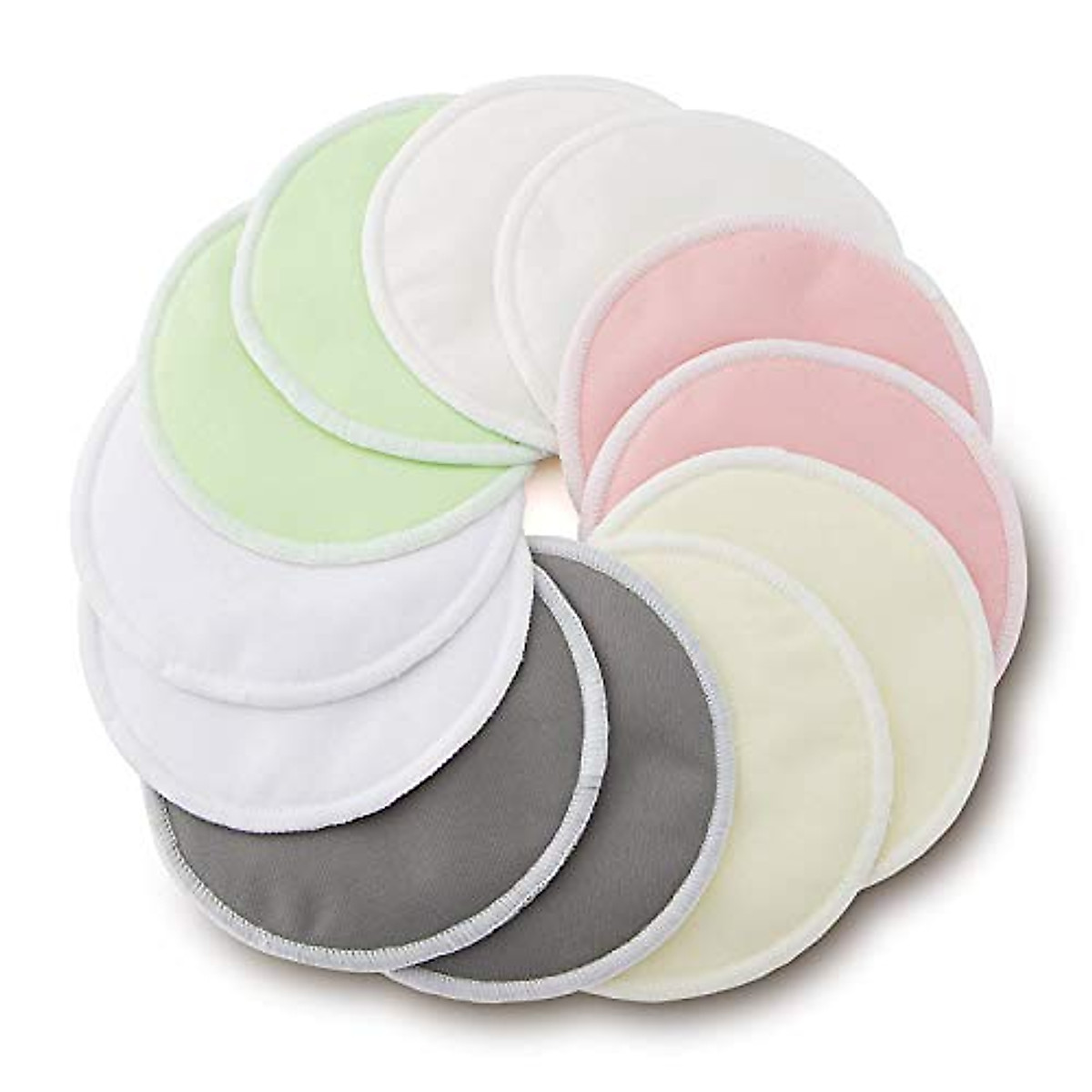 Enovoe Organic Bamboo Nursing Pads with Laundry Bag - Washable, Reusable, and Hypoallergenic Breastfeeding Pads for Ultimate Protection - Contoured, Thin, and Super Soft - Multi Color - Pack of 12