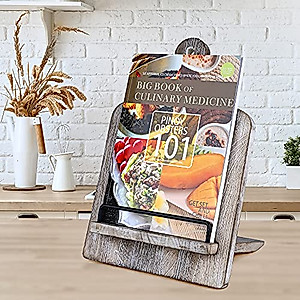 Cookbook Stand Wood Cookbook Holder: Farmhouse Kitchen Cookbook Stand - Adjustable Cookbook Recipe Stand Gray