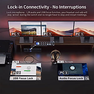 TESmart USB 3.0 HDMI KVM Switch 3 Monitors 4 Computers 4K@60Hz, Headset, Audio&Microphone, EDID emulators, Hotkey Switch, Wired Network, Rack-Ears, 4 Port Triple Monitor KVM Switch with All Cables