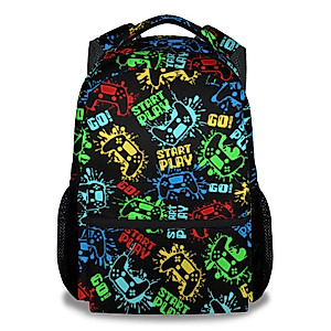 Mercuryelf Gaming Backpack for Boys Girls, 16 Inch Black Backpacks for School Travel, Fashion Lightweight Bookbag for Kids
