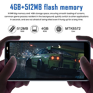 Smartphone, Rino9 Pro Android 4.4.2, 512MB 4GB Dual SIM Phone Finger Face ID 2200mAh 5.45 Inch Celular, 0.3MP front HD camera, 2MP rear Camera, Gift for Friends Family (black)