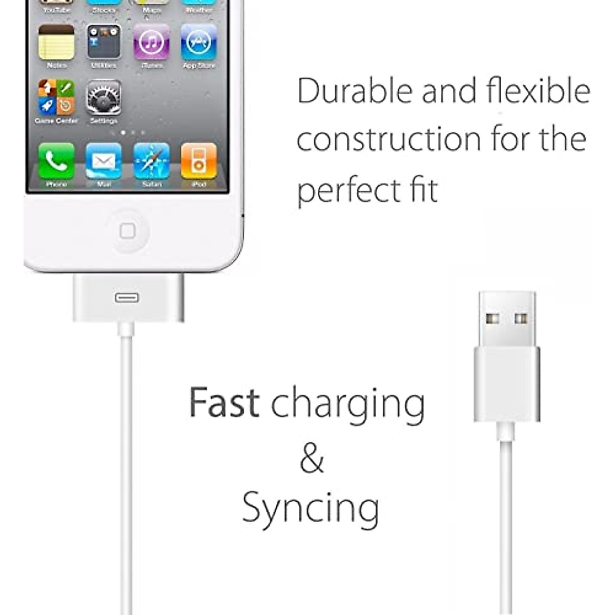 [Apple MFi Certified] 30-Pin to USB Cable for iPhone 4 Charging and Sync Data Connector Support for iPhone 4 4s, iPhone 3G 3GS, iPad 3 2 1,iPod Classic iPod Touch iPod Nano