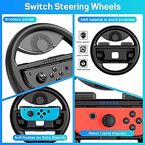 Grip for Switch Controller - 4 Pack Racing Steering Wheel Switch Controller Game Grip Handle Kit Fit for Switch Joycon Controllers (Black)