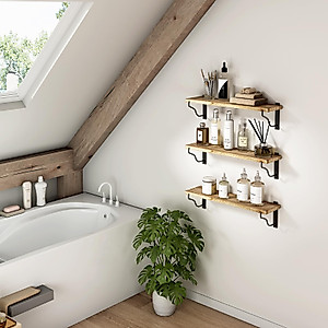 Inforth Wall Shelves, Wood Wall Mounted Shelves for Wall Storage, Floating Shelves for Wall Display with Metal Bracket, Hanging Shelves for Bedroom Kitchen Living Room (Wooden, 17 Inches)