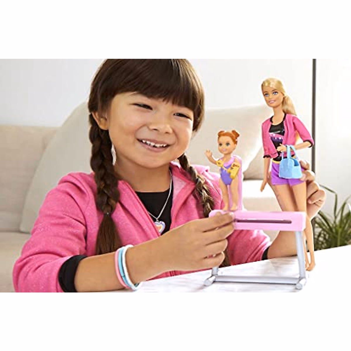 Barbie Gymnastics Coach Dolls & Playset with Coach Doll, Student Small Doll & Balance Beam with Clip & Sliding Mechanism