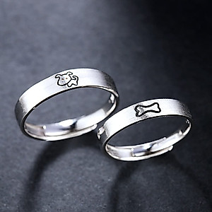 Izpack Lovely Dog Pet Matching Couples Rings for His and Her Sterling Silver 925 Minimalist Adjustable Open Engagement Wedding Promise Ring Finger Band Set Fashion Jewelry Gifts with Box