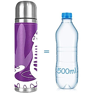 Stainless Steel Leather Vacuum Insulated Mug Cat Thermos Water Bottle for Hot and Cold Drinks Kids Adults 16 Oz