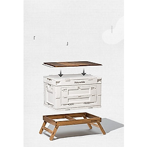 Tentock Storage Box with Wooden Table and Bracket, Collapsible Stackable Storage Bin Container Foldable Outdoor Multifunctional PP Plastic Bins For Camping Backpacking (Walnut Bracket-50L)