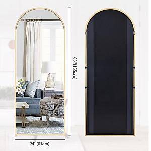 BEAUTYPEAK 65"x24" Arch Floor Mirror, Full Length Mirror Wall Mirror Hanging or Leaning Arched-Top Full Body Mirror with Stand for Bedroom, Dressing Room, Gold