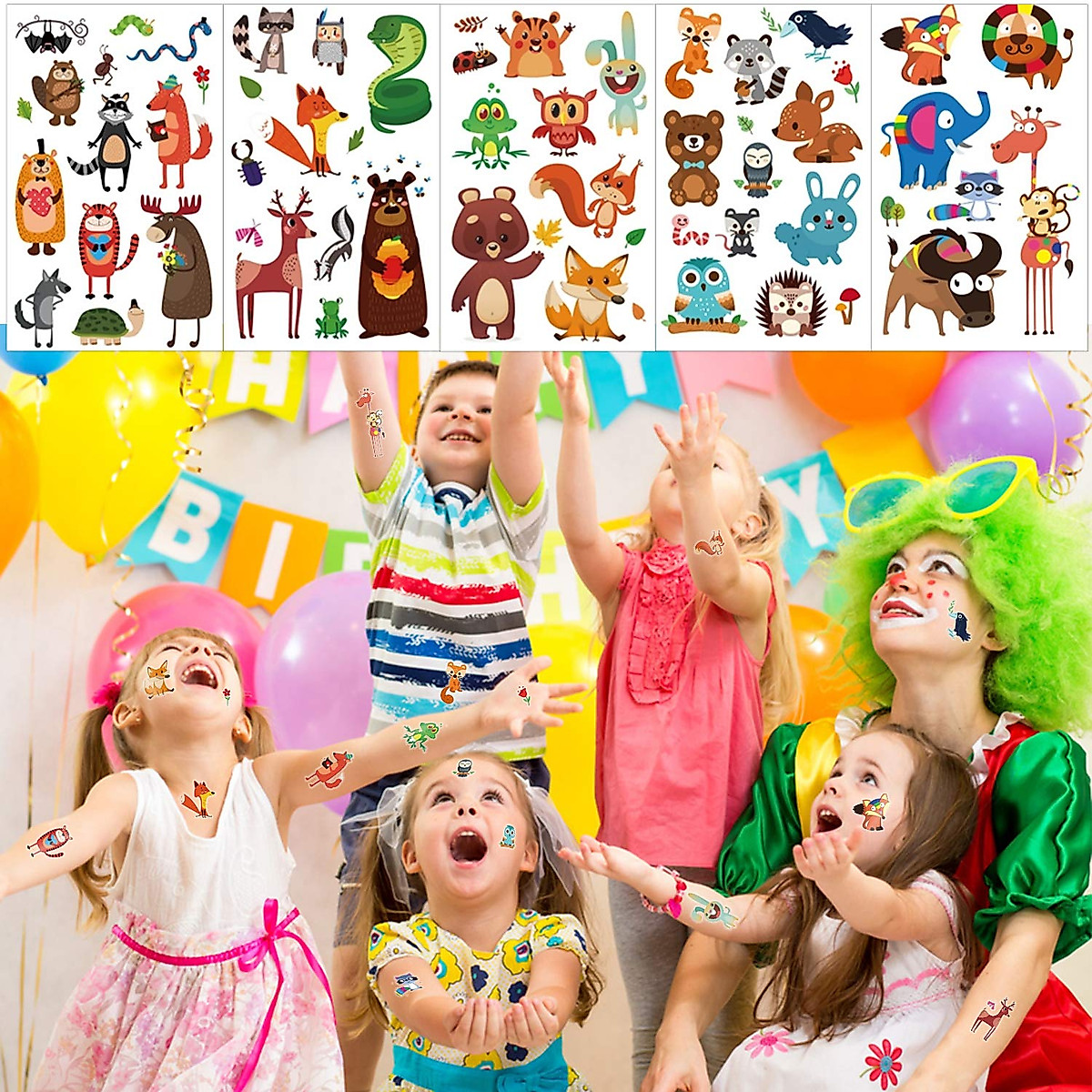Konsait 24 Sheets Animal Temporary Tattoos for Kids(230+pcs), Zoo Jungle Sea Animal Fake Tattoos Waterproof Tattoo Sticker Decor for Children Boys Girls Animal Birthday Party Favor Gift Bags Filler