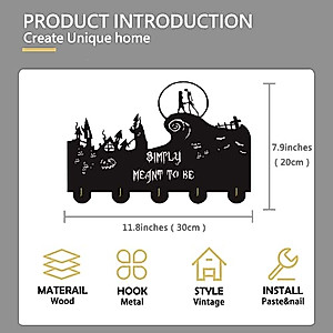 The Nightmare Before Christmas Key Hooks-Wall Hooks Heavy Duty 20LB(Max),Wall Décor,Wood Coat Hooks, Key Holder,Key Hanger for Wall、Entryway and Kitchen