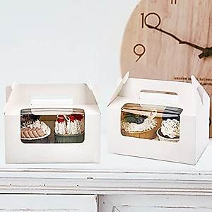 Jucoan 60 Pack White Cupcake Boxes with Insert, Handle and Window Hold 2 Standard Cupcakes, Kraft Paper Cupcake Container, Portable Cupcake Holder, Bakery Pastry Container for Cupcake, Muffins