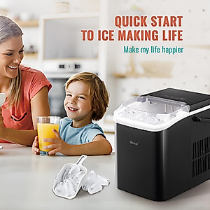 WANAI Ice Makers Countertop, Self-Cleaning Function, 26Lbs/ 8Mins/ 24Hrs 2 Size Ice, Portable Ice Cube Maker Machine with Ice Scoop & Basket